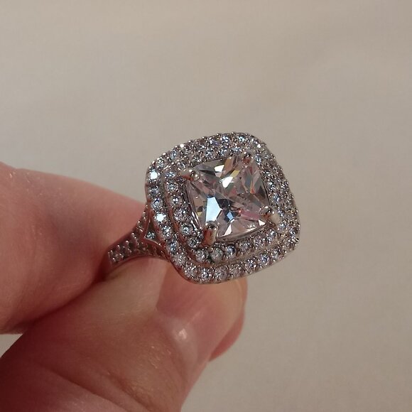Jewelry | 18k White Gold Filled Silver Layer Square White Diamond ...